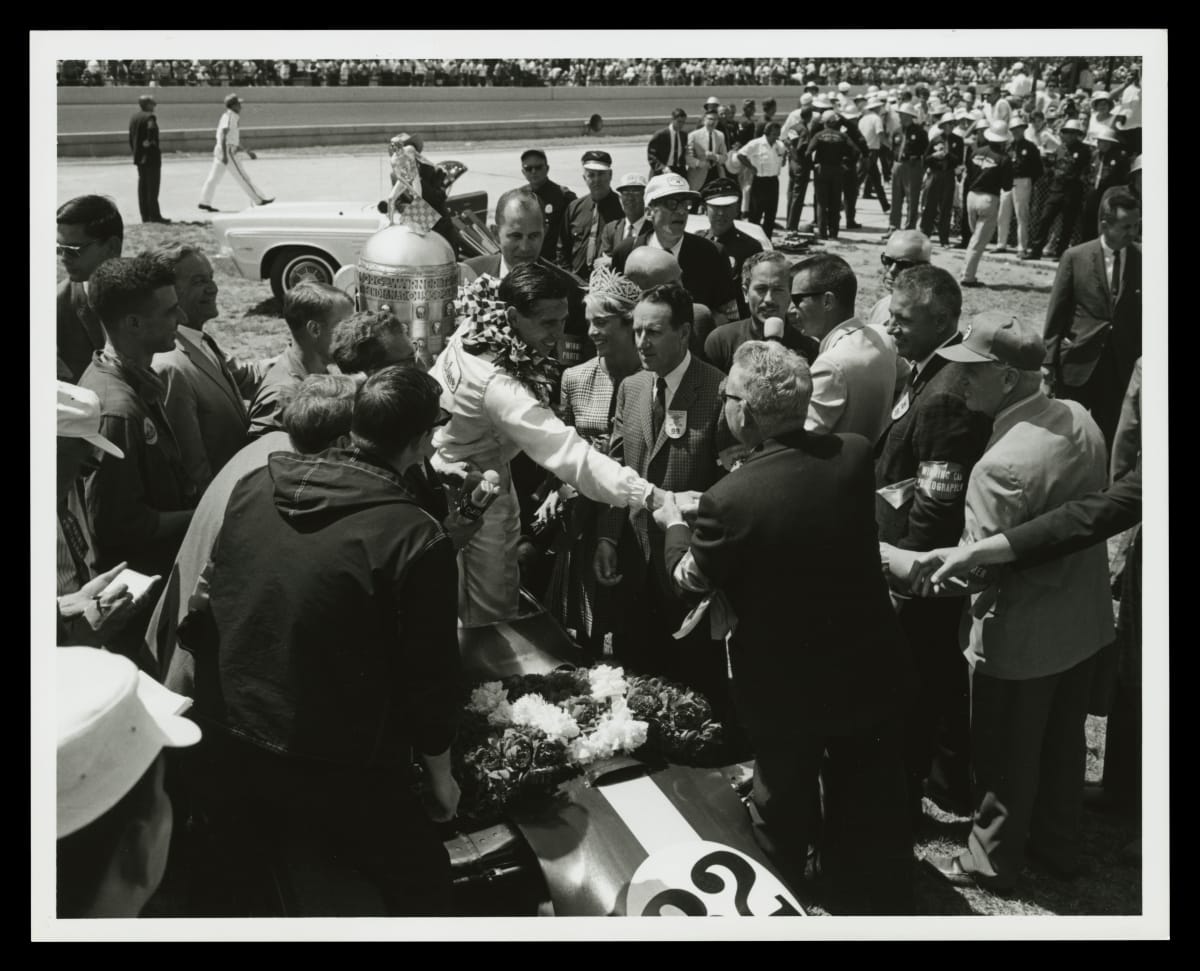Jim Clark Standing in Lotus Ford Racer after Winning the Indianapolis ...