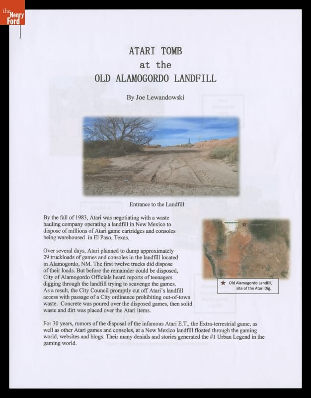 Reminiscence by Joe Lewandowski, "Atari Tomb at the Old Alamogordo ...