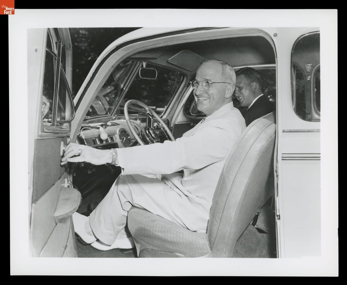 President Harry Truman and Henry Ford II in Ford Automobile, September ...