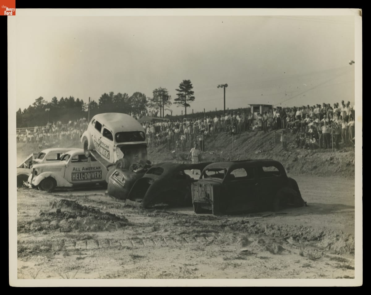 All American Hell Drivers Car Crashing into Wrecks in Auto Thrill Show ...