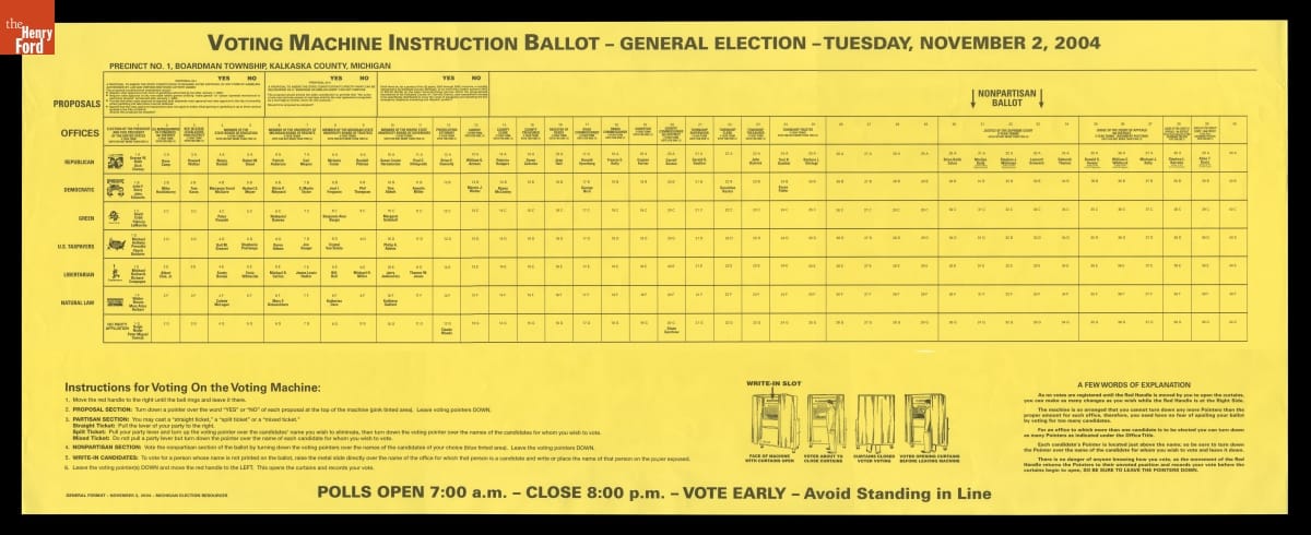 Voting Machine Instruction Ballot, General Election, Tuesday, November ...