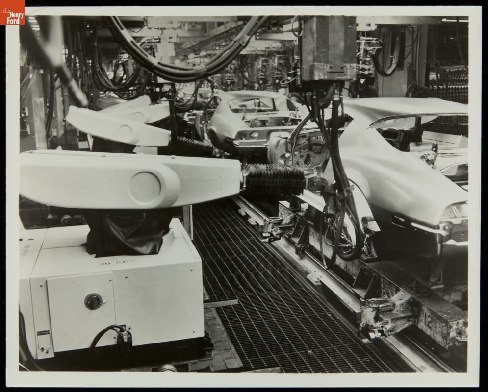 Unimate Industrial Robots in Use on General Motors Assembly Line, circa ...