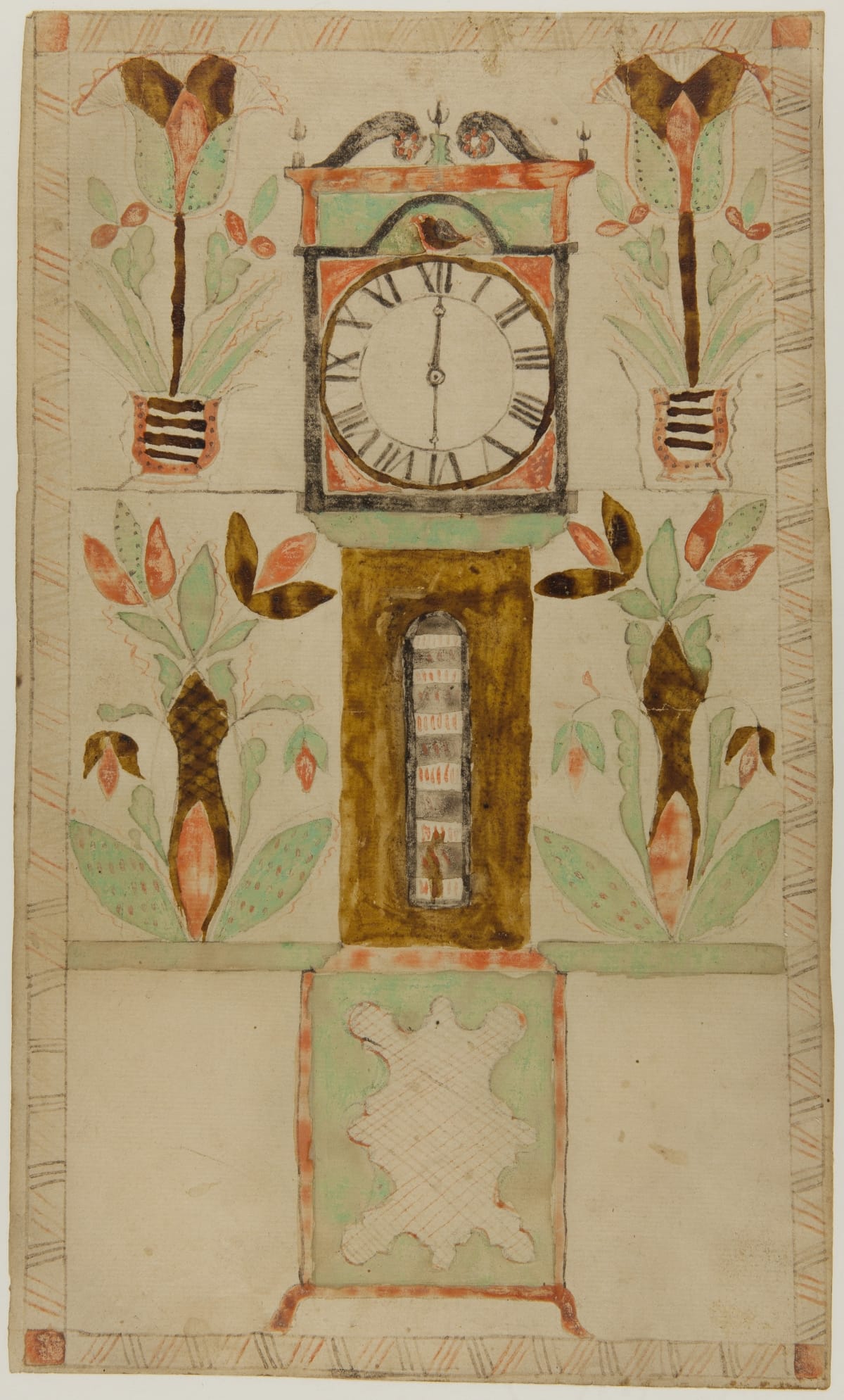 Drawing of Clock and Flowers, circa 1800 - The Henry Ford