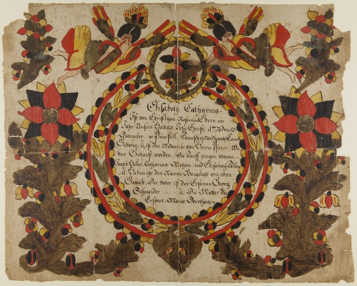 Birth and Baptismal Certificate for Elisabeth Catharina Schneider ...