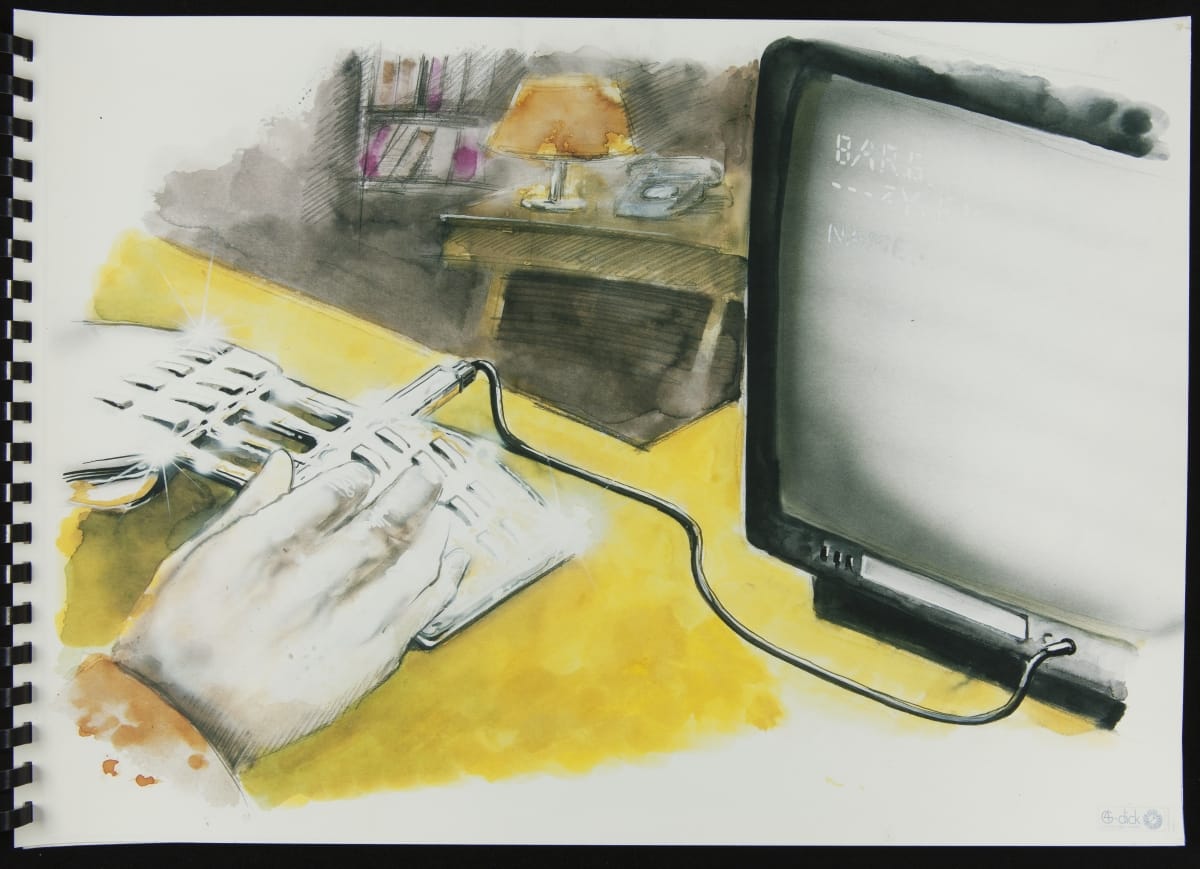 Drawing of Walking Office Wearable Computer Prototype, circa 1984 - The ...