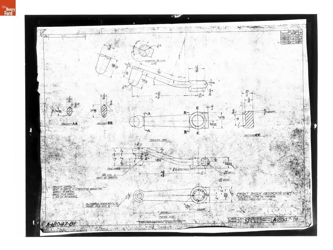 Drawing, "Front Shock Absorber Arm," Ford Model A, August 6, 1930 - The ...