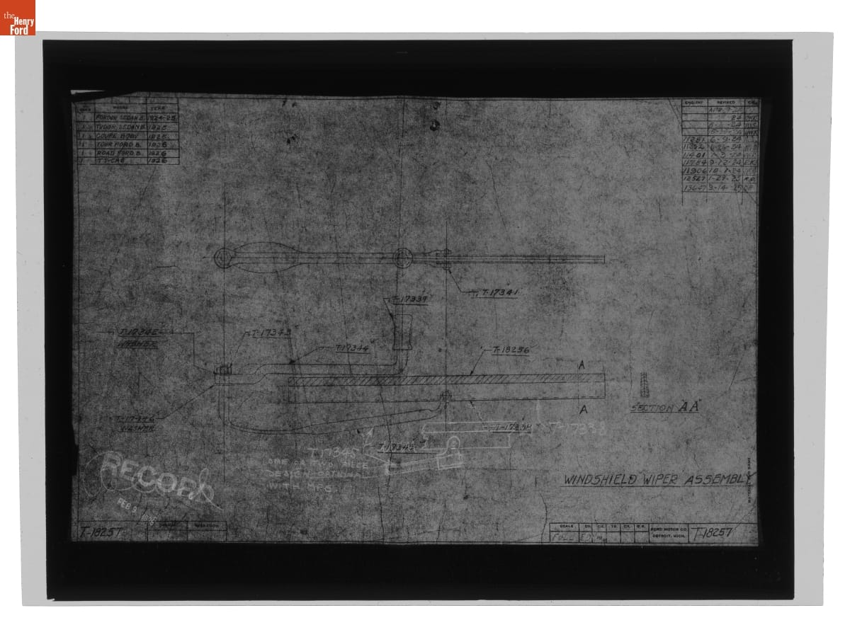 Drawing, "Windshield Wiper Assembly," Ford Model T, September 14, 1925