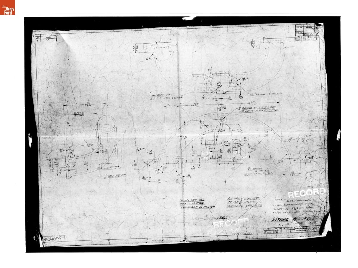 Drawing, "Intake Manifold," Ford Model A, August 26, 1927