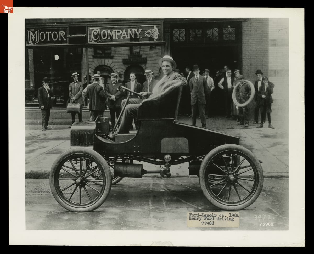 Henry Ford Seated in Ford Model A with Lenoir Engine, New York City ...