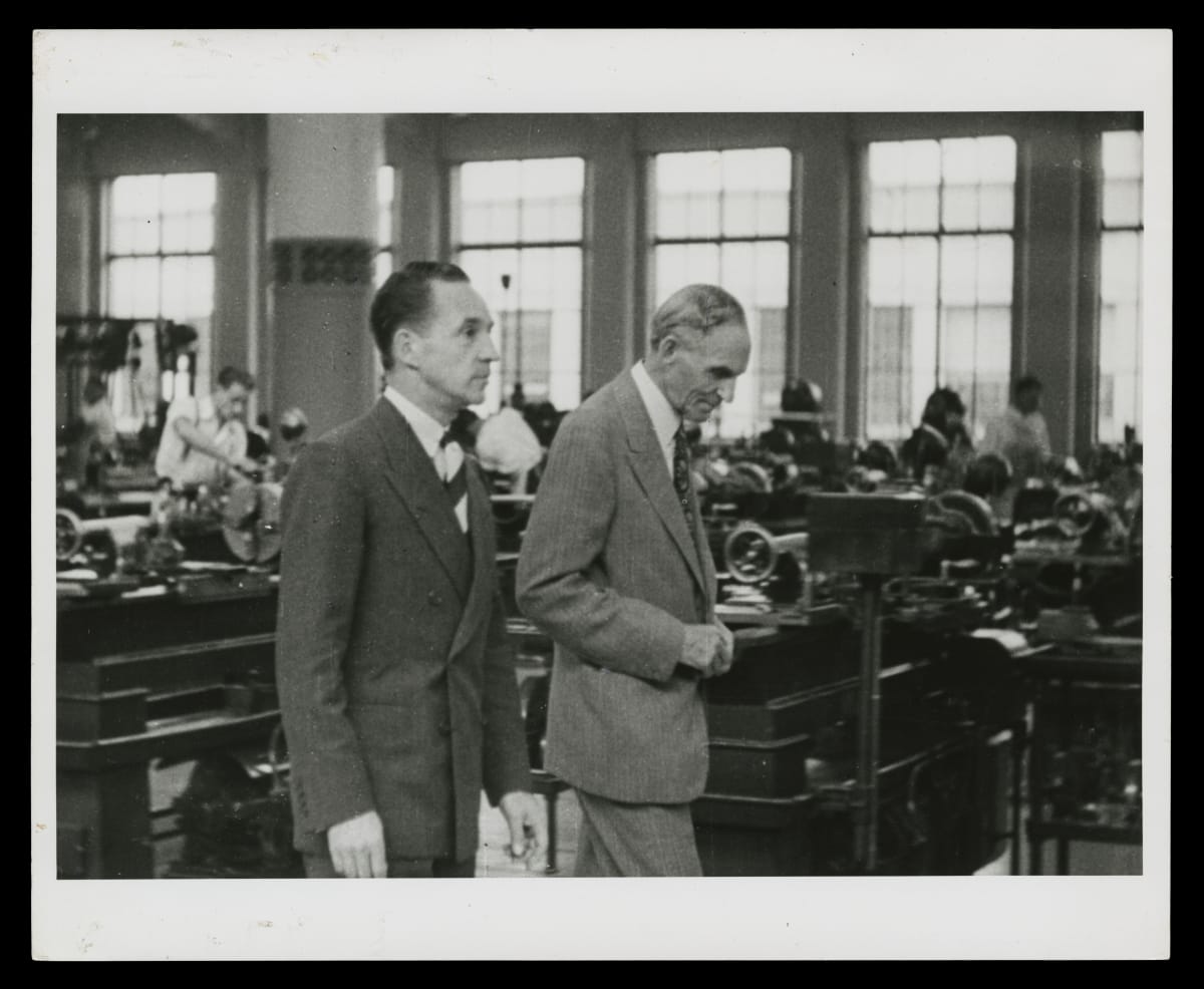 Edsel Ford and Henry Ford at Dearborn Engineering Laboratory, Dearborn ...