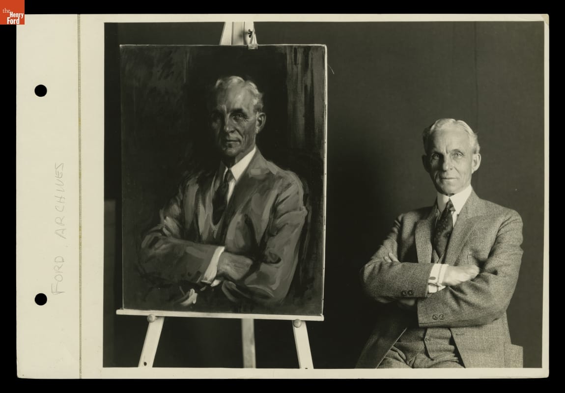 Henry Ford Posing with Painting by C. Bennett Linder, circa 1930