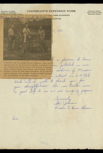 Ford Tractor Donation to the Southern Illinois 4H Club Camp, 1960