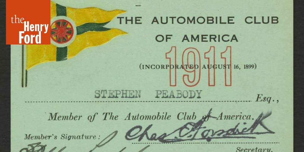 Automobile Club of America Membership Card, 1911 - The Henry Ford