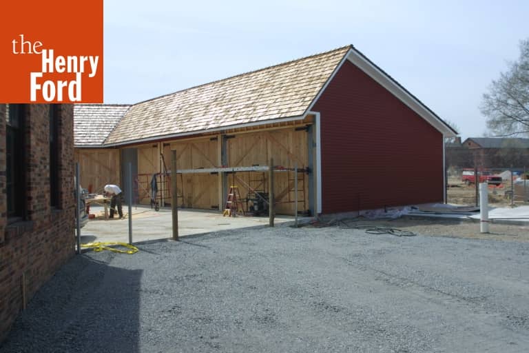 Carriage Barn during the Greenfield Village Restoration Project, April ...