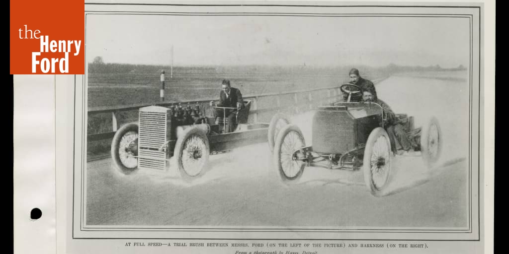 Henry Ford Driving the 999 Race Car Against Harkness Race Car at Grosse ...