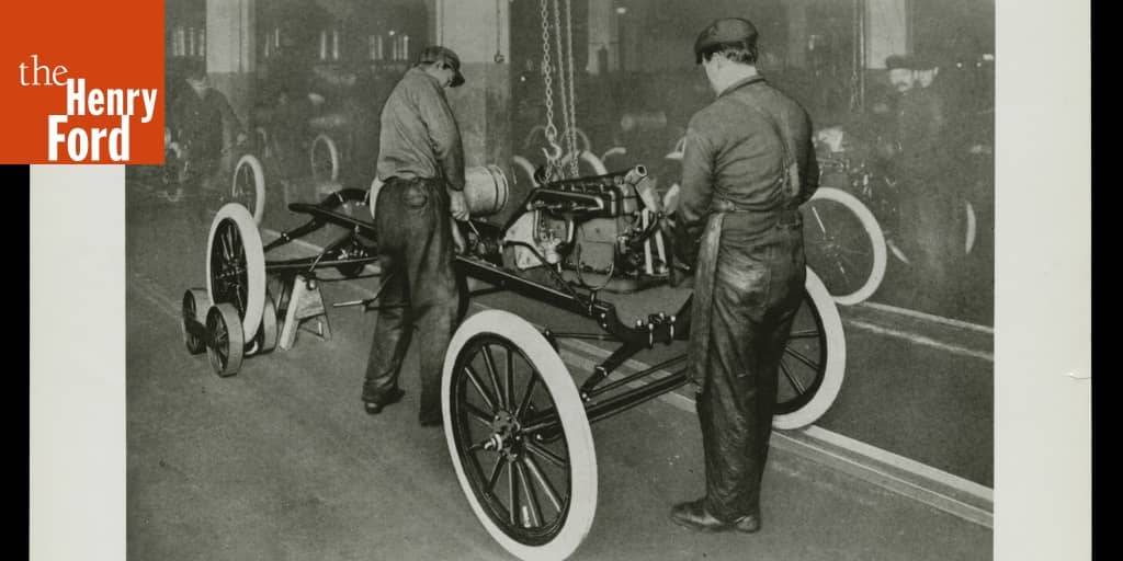 Workers Installing Engines on Ford Model T Assembly Line at Highland ...