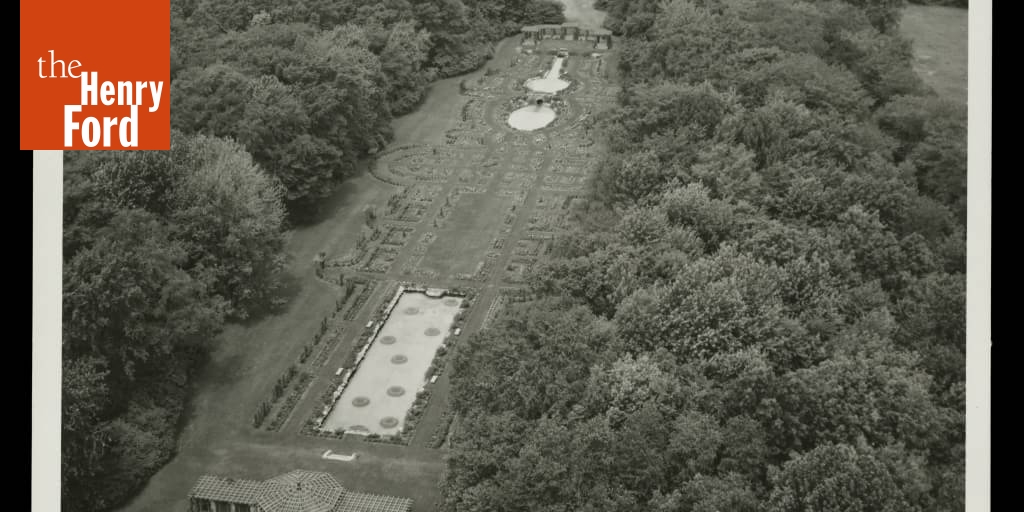 Aerial View of Gardens and Woods at Fair Lane Estate, 1952 - The Henry Ford