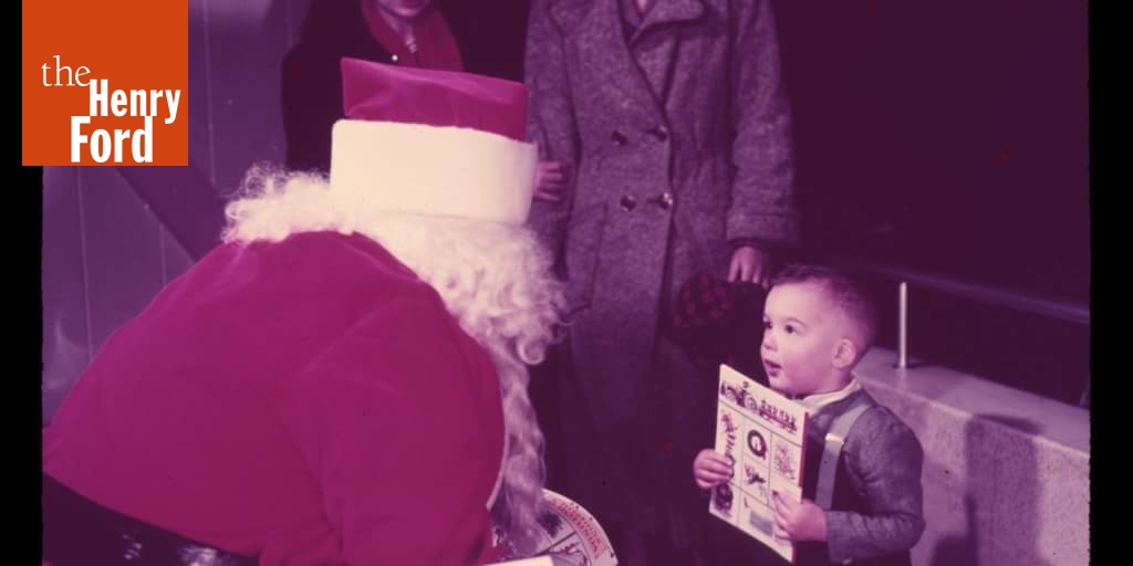 Little Boy Talking to Santa inside Ford Rotunda at Christmas, 1953-1961 ...