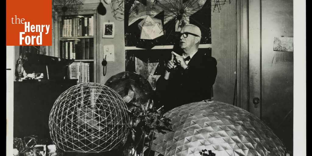 Buckminster Fuller Surrounded by Geodesic Structures in His Office ...