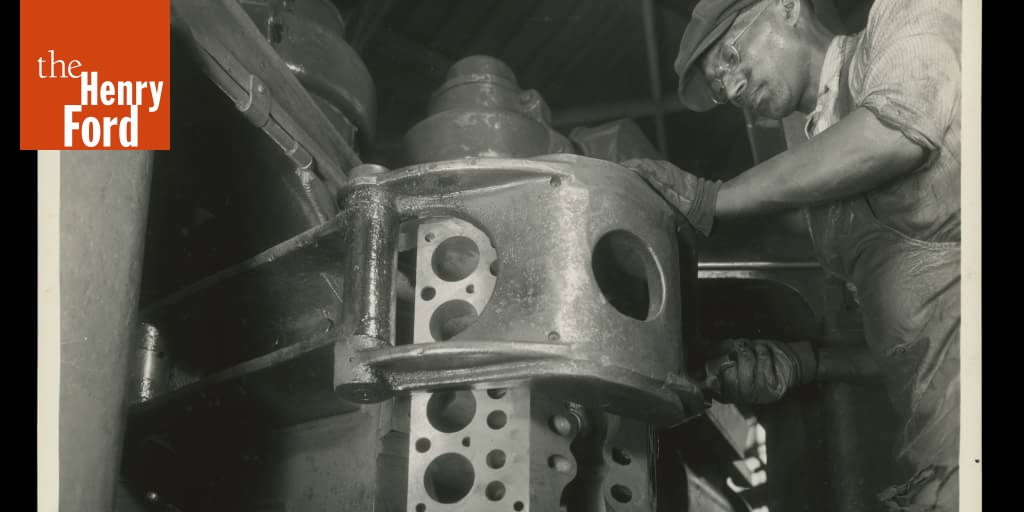Employee in the Rouge Plant Foundry Machine Shop, Working on Ford V-8 ...