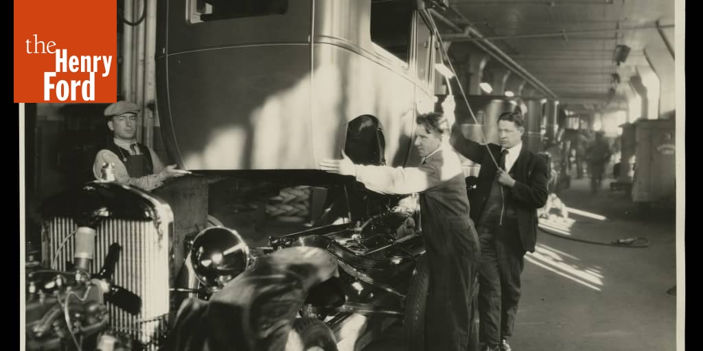 Ford Model T Assembly Line, Body Drop onto Chassis, Highland Park Plant ...