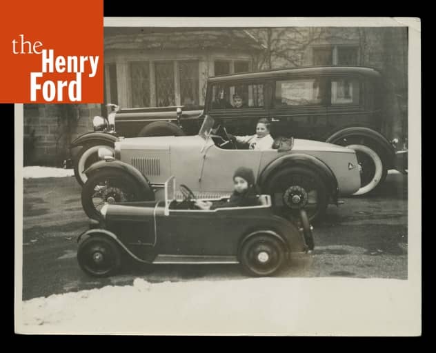 Josephine Ford in Child-Sized Car, Henry Ford II in MG Midget, and ...