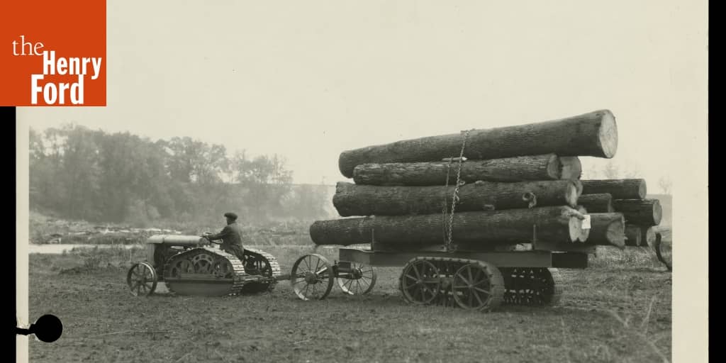 Logging Operations with Tractor and Log Hauling Trailer, Michigan, 1925 ...
