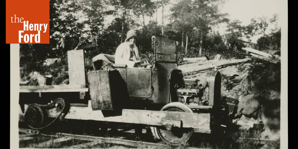 Woman in Ford Model T Railroad Car Conversion at a Logging Site, circa ...