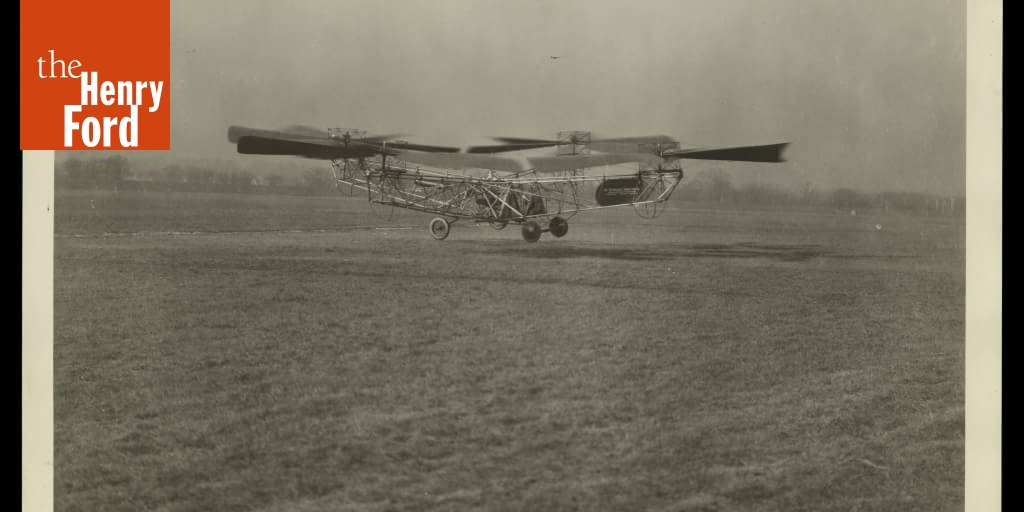 Georges de Bothezat in His Helicopter at McCook Field, Dayton, Ohio ...
