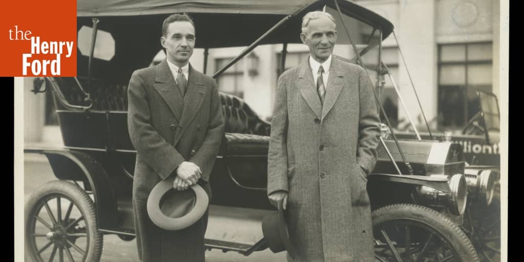 Henry Ford and Edsel Ford with First Ford Model T Car, May 26, 1927 ...
