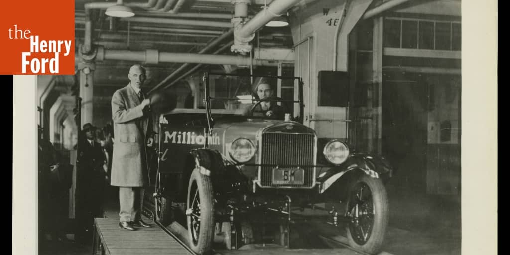 Henry Ford and Edsel Ford with the Fifteen-Millionth Ford Model T on ...