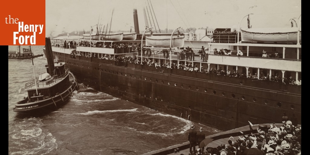 "Farewells," Tugboat Pushing Off White Star Line Ocean Liner SS ...