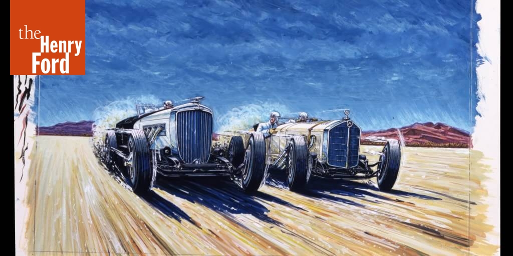 1932 Muroc Dry Lake, California, Race, Painted by William L. Mitchell ...