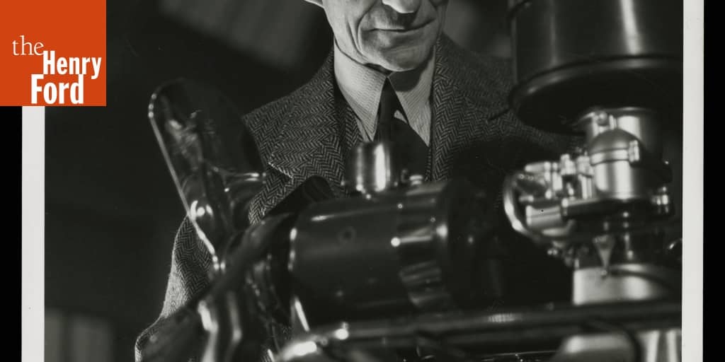 Henry Ford with 1935 Ford V-8 Engine, December 1934 - The Henry Ford