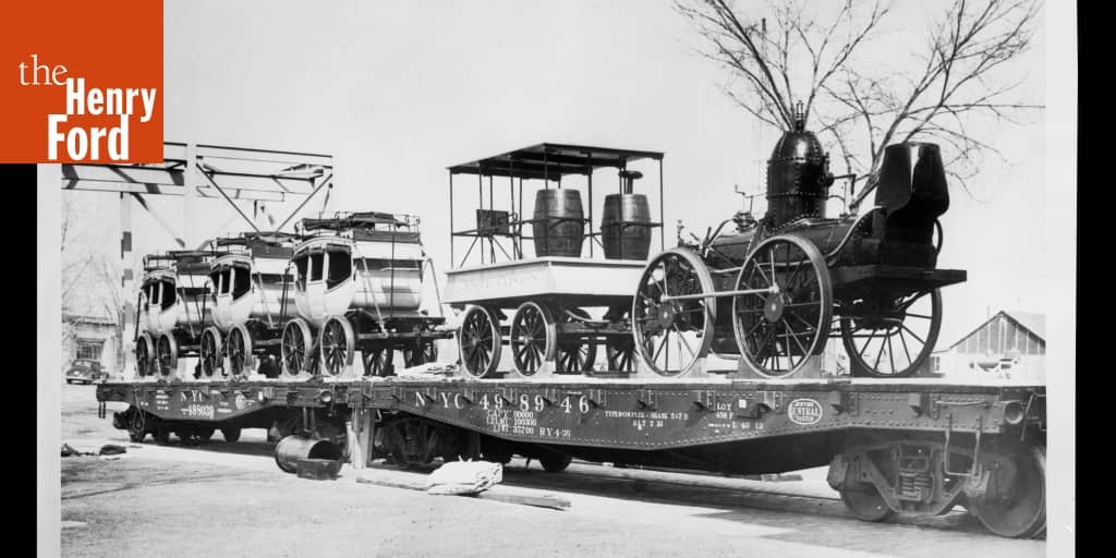 Replica of 1831 "DeWitt Clinton" Steam Locomotive on Railroad Flatcar ...