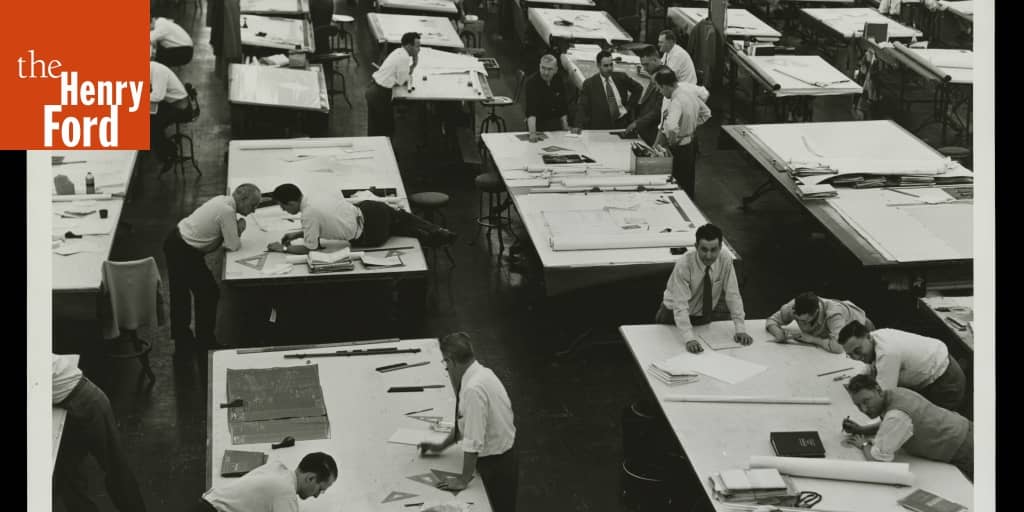 Ford Motor Company Engineering Staff in Main Drafting Room, circa 1952 ...