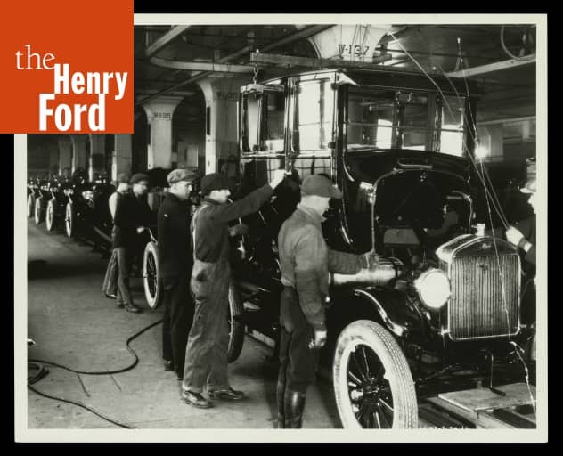 Ford Model T Assembly Line, Body Drop onto Chassis, Highland Park Plant ...