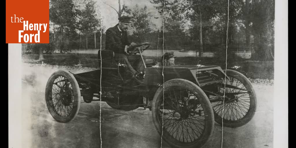 Henry Ford Driving the Ford Sweepstakes Racer on West Grand Boulevard ...