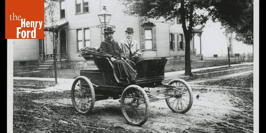 Alexander Winton and Mr. Shanks in an 1898 Winton Roadster - The Henry Ford