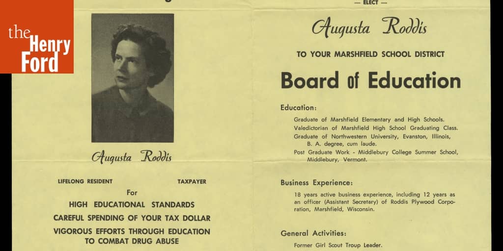 School Board Election Flyer for Augusta Roddis, 1971 - The Henry Ford