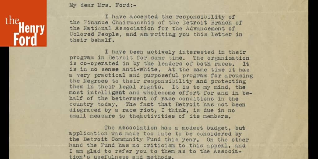 Letter from Judge Ira W. Jayne to Eleanor Clay Ford regarding the ...