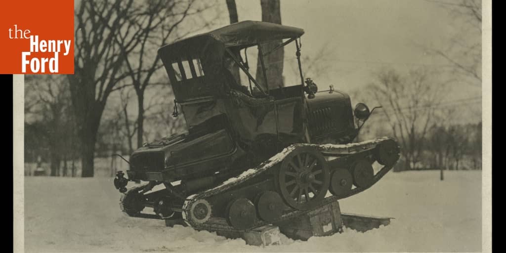 Modified Ford Model T "Snowmobile" with Tank-style Traction, Going Up ...