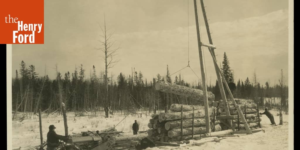Fordson Tractor Loading Logs with Double Drum Hoist at L'Anse, Michigan ...