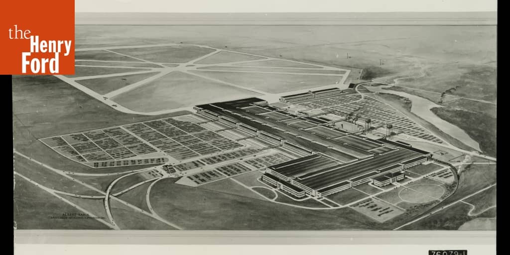 Architect's Drawing of Ford Motor Company Willow Run Bomber Plant as ...