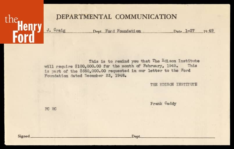 Memorandum from Frank Caddy to B.J. Craig of the Ford Foundation ...