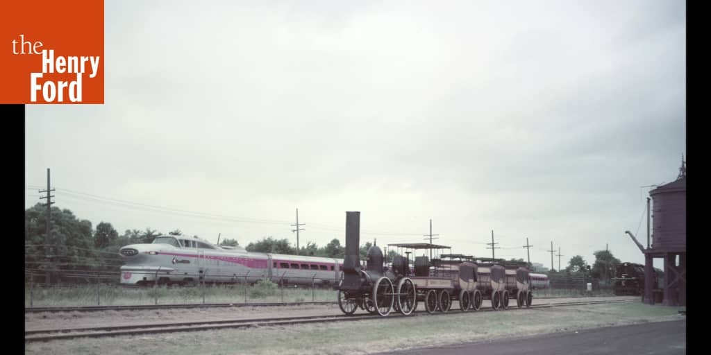 Replica of 1831 "DeWitt Clinton" Steam Locomotive alongside New York ...