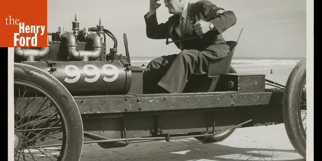 Erwin "Cannon Ball" Baker at the Controls of the 1902 Ford "999" Race ...