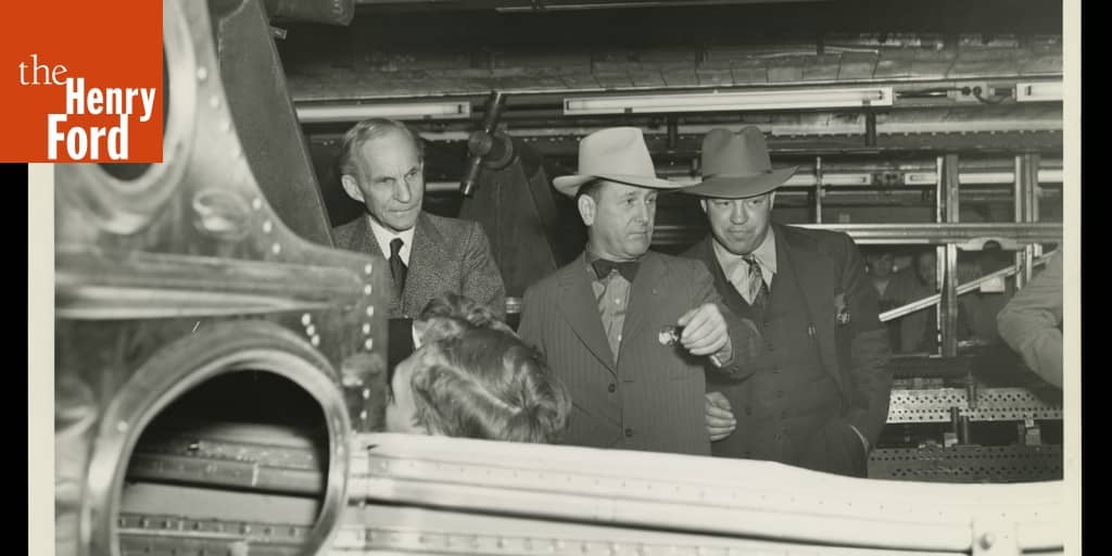 Henry Ford, Harry Bennett and Harry Mack at the Willow Run Bomber Plant ...