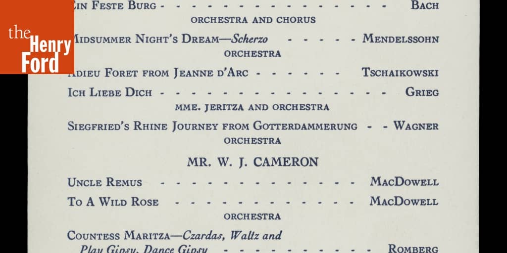 Program for the First "Ford Sunday Evening Hour" Radio Broadcast ...