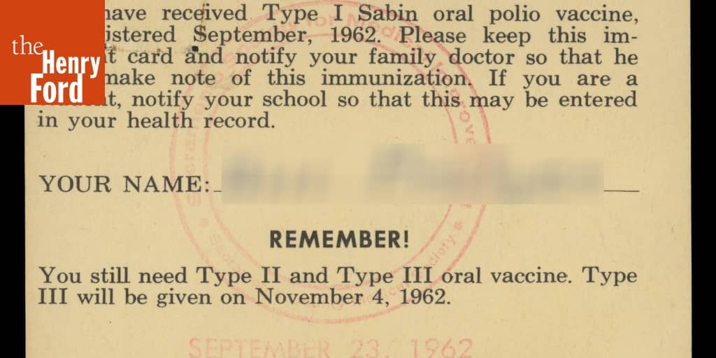Certificate of Administration of Type I Sabin Oral Polio Vaccine ...
